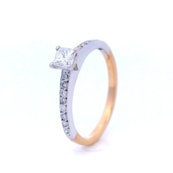 Princess Cut Diamond Shoulder Set in Two Tone Gold